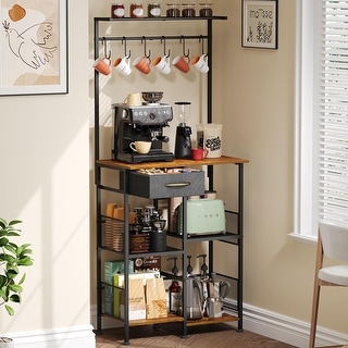 Extended Coffee Bar Station with Storage Drawer, Farmhouse Corner Table ...