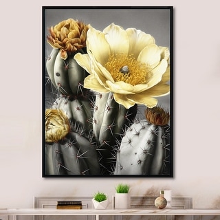 Designart "Yellow Green Cactus Flower Iv" Floral Cactus Framed Wall Art ...