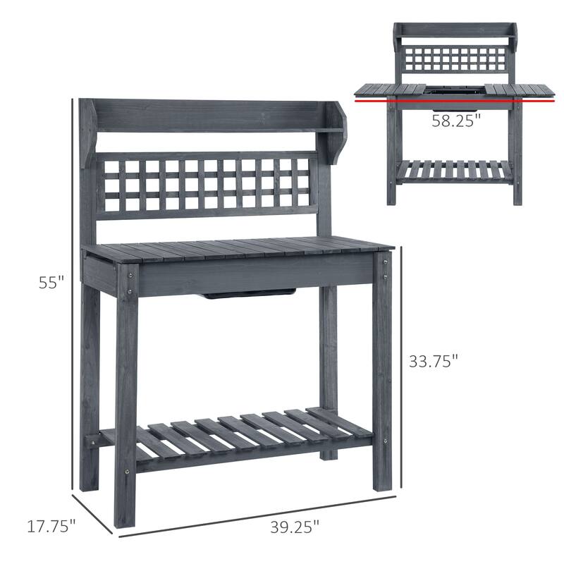Outsunny 39'' x 18'' x 55'' Wood Garden Potting Work Table with Hidden ...