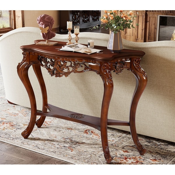 Elegant Carved Design Two-Tier Console Table for Living Room Entryway ...