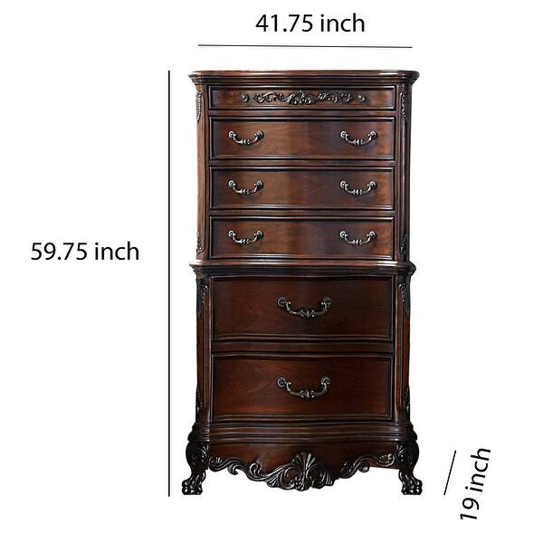 6 Drawer Vertical Chest with Claw Feet and Carved Apron, Cherry Brown ...