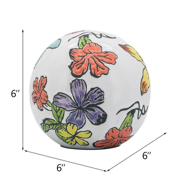 Set of 3 Decorative Orbs Contemporary Multi-Colored Floral Round Orb ...