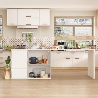 82.7"Kitche Island Table Side Storage Cabinet Dining Table Workstation ...