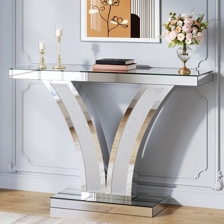 Modern Silver Console Table, 39 Inchs Mirrored Entryway Table - Bed ...