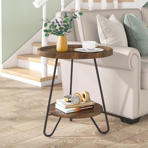 Round Side Table Wooden End Table 2 Tier Sofa Side Table with Metal Legs On Sale Bed Bath Beyond 36628656