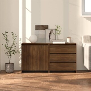 2 Pcs Sideboard, Wooden Side Storage Cabinets with Doors & Drawers ...