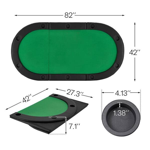 AVAWING Tri-Fold Poker Table Top Oval Texas Hold'em Poker Card Tabletop ...