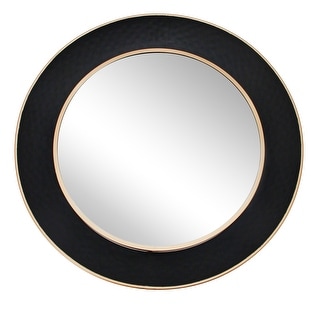 Metal 35" Round Mirror With Gold Rim, Black, Round, 4"H, Solid Color ...