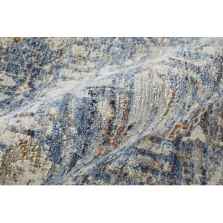 12' X 15' Ivory Orange And Blue Floral Power Loom Distressed Area Rug ...
