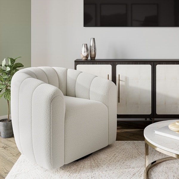 BELLEZE Franco Swivel Accent Barrel Chair with Wide Upholstered - On ...