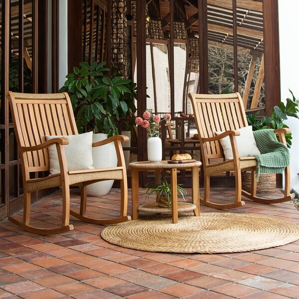 Cambridge Casual Dunham Solid Teak Wood Outdoor Wicker Rocking Chair ...