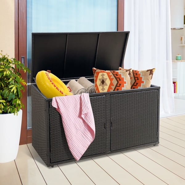 Outdoor Wicker Storage Box Garden Deck Box with Steel Frame - Bed Bath ...