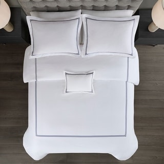 Embroidered Percale Crisp Cotton Double Scallopier Duvet Set and Sham ...