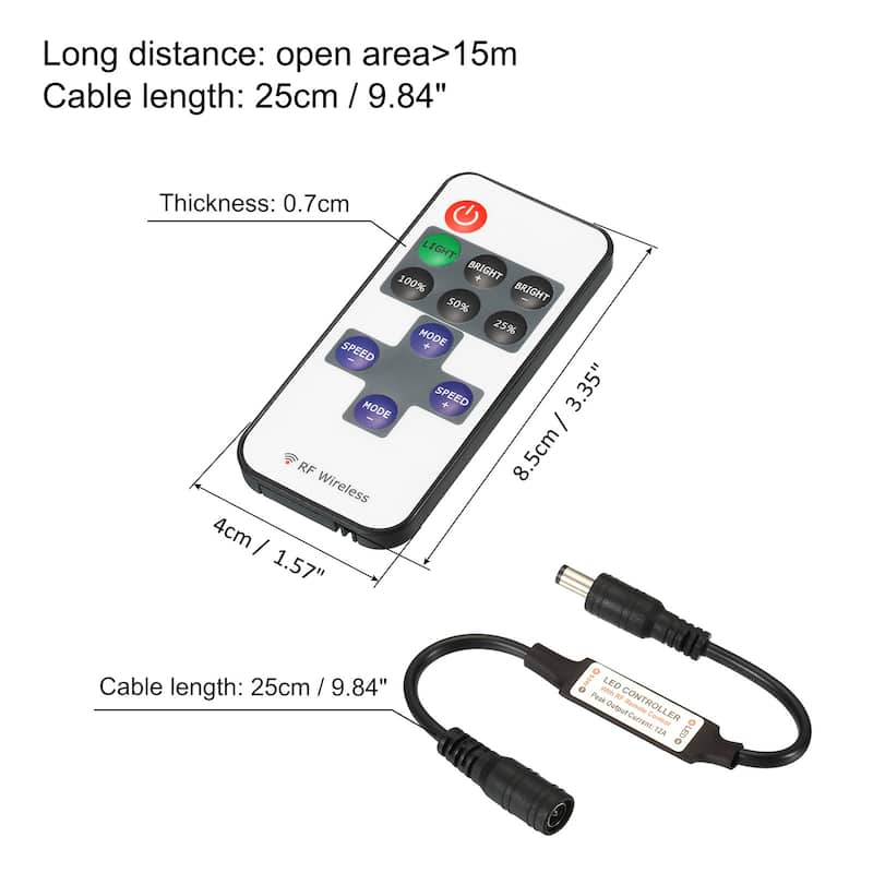 RF Mini Wireless Remote Controller 11 Key Single Color LED Strip Dimmer ...