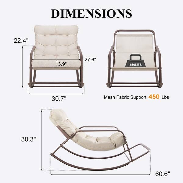 FINCATI Oversized Patio Rocking Chair with Cushion, 450 lbs Papasan ...