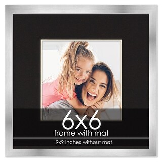 6x6 Frame with Mat - Silver 9x9 Frame Wood Made to Display Print or ...