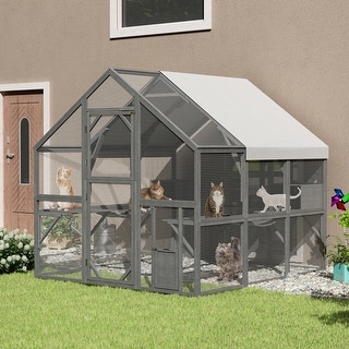 Large Outdoor Cat Enclosures with Houses, Bridges, Walks&UV Proof - Bed ...