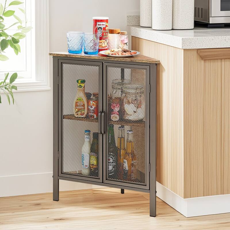 VECELO Triangular Corner Cabinet 27.5" 3-tier End Table with Mesh Doors ...