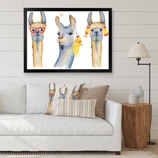 Designart "Cute Llama Cartoon Portrait I" Traditional Framed Art Print ...