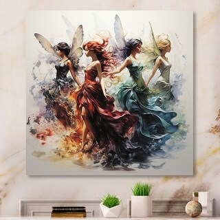 Designart "Fantastical Fairies" Fairies Metal Wall Art - Red Metal Wall ...