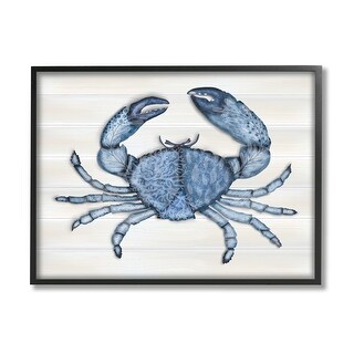 Stupell Detailed Blue Crab Grainy Pattern Aquatic Botanicals Framed ...