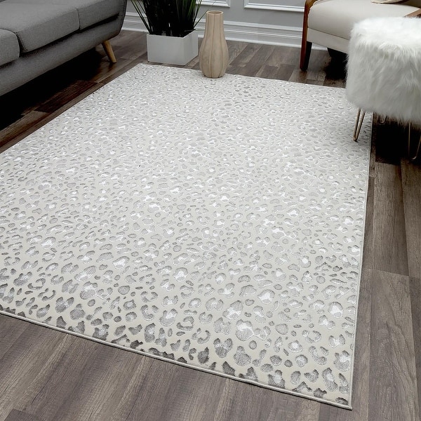 COSMOLiving Natura Snow Leopard Silver Shine Area Rug - Bed Bath ...