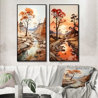 Designart "Beige Orange African Valley" Africa Framed Wall Art Set Of 2 ...