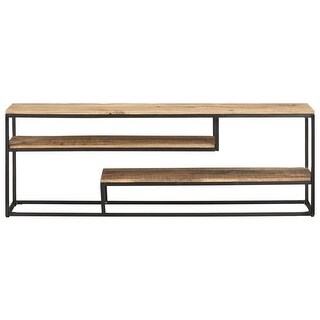 TV Stand Stereo Cabinet Rough Mango Wood Steel Frame, Brown - Bed Bath ...