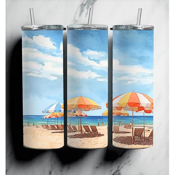 Missing the Beach Every Day 20 Oz Skinny Metal Tumbler w/Lid and Straw ...