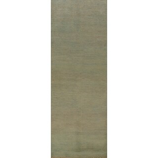 Green Gabbeh Modern Runner Rug Handmade Wool Carpet - 2'7" x 9'7" - Bed ...