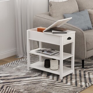 White Narrow Side Table with Drawers and Bottom Partition in Flip Over ...
