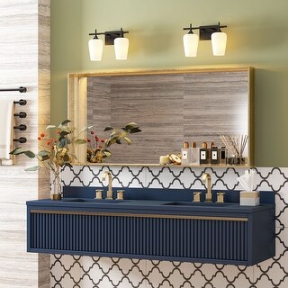 Bathroom 2-Light Vanity Light with White Glass Shade, Wall Lighting ...