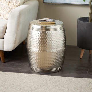 Gold or Silver Metal Handmade Drum Side End Accent Table with Hammered Design - Bed Bath ...