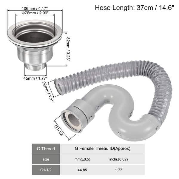 Sink Drainer Kit Adjustable Flexible Drain Pipe Kit Gray Green - Gray ...