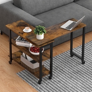 360 Degree Rotatable Sofa Side Table Mobile End Table with 2-Tier ...