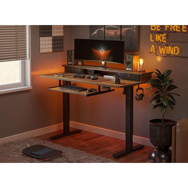FEZIBO Standing Desk with Drawers, Adjustable Height Desk with Keyboard ...