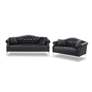 Chesterfield Sofa Sets Velvet Loveseat & 3 Seat Sofa Set w/ Pillows ...
