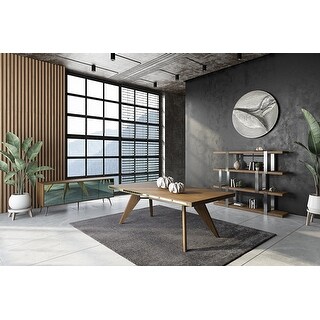 Modrest Kennedy Mid-Century Walnut Dining Table - Black - Bed Bath ...