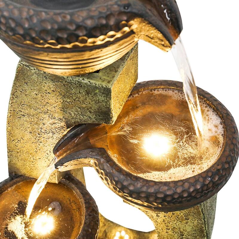 40" Modern Outdoor Garden Water Fountain with LED Lights - Overstock ...