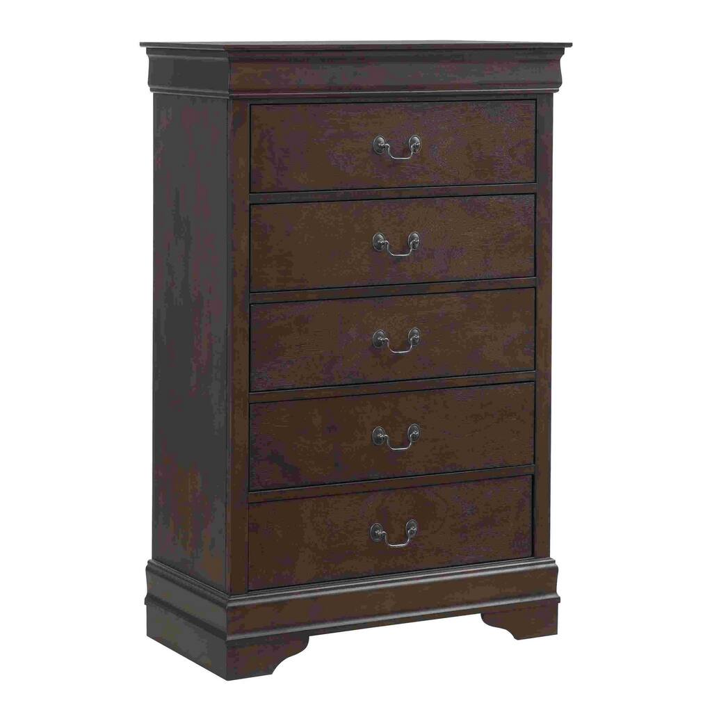 Chest with 5 Drawers and Metal Drop Handles, Brown - Overstock - 35240613