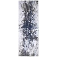 8' Blue Gray And White Abstract Stain Resistant Runner Rug - 3'6" - Bed ...