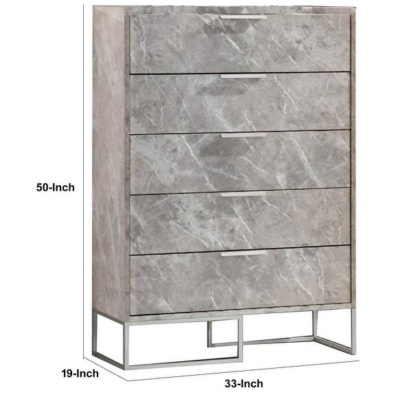 Noe 50 Inch Modern Tall Dresser Chest, Faux Marble, 5 Drawers, Grey ...