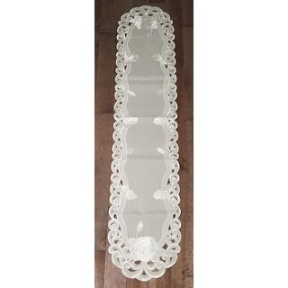 Silver Rose Embroidered Cutwork Rectangular Table Runner, 15 by 69 inch ...