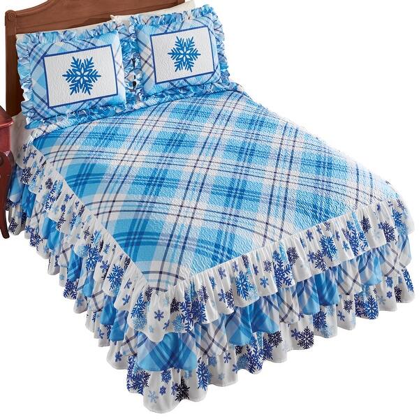 Snowflake Plaid Design Triple Ruffle Quilted Bedspread - Bed Bath ...