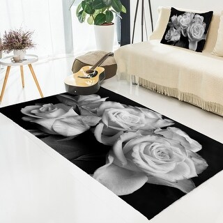 Designart 'Bunch of Roses Black and White' Floral Area Rug - Bed Bath ...