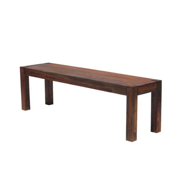 Wood Dining Bench with Block Legs in Warm Chestnut - Bed Bath & Beyond ...