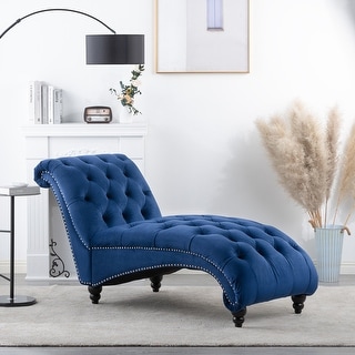 Modern Armless Chaise Lounge Sofa, Blue Button Tufted Slipper Chair ...