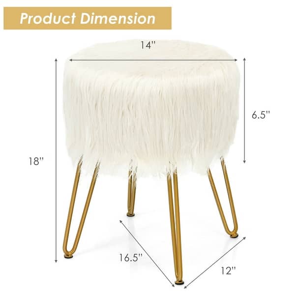 Faux Fur Vanity Chair Makeup Stool Furry Padded Seat Round Ottoman ...