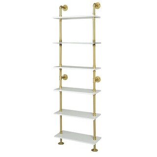 Industrial Gold Bookshelf-6 Tier Wall Mounted Ladder Bookshelf, Rustic ...