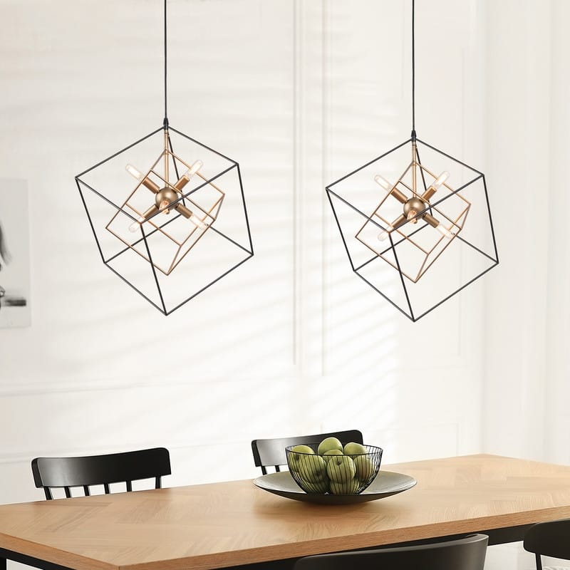 Modern Contemporary 6-light Black Gold Cube Chandelier Geometric Lights ...